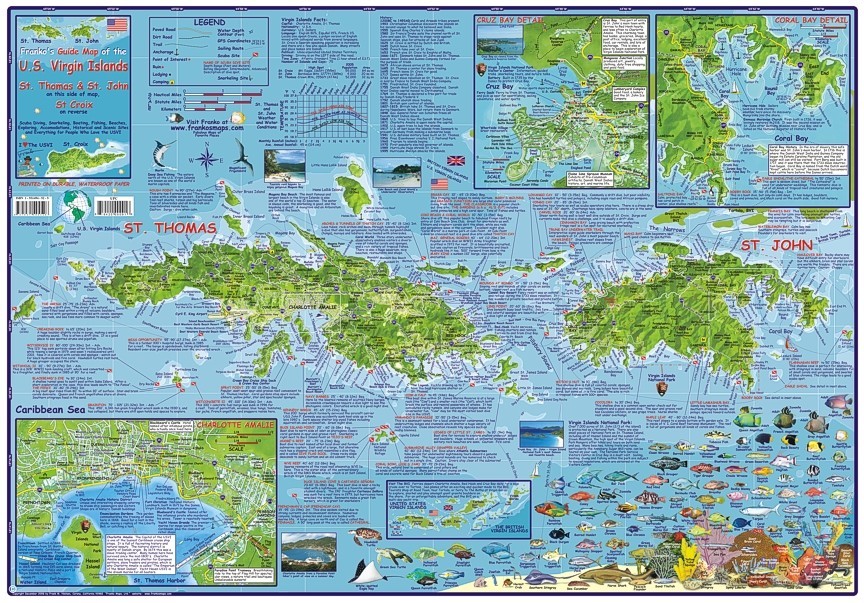 U. S. Virgin Islands Dive Map -LAMINATED 18.5"x26.5"
